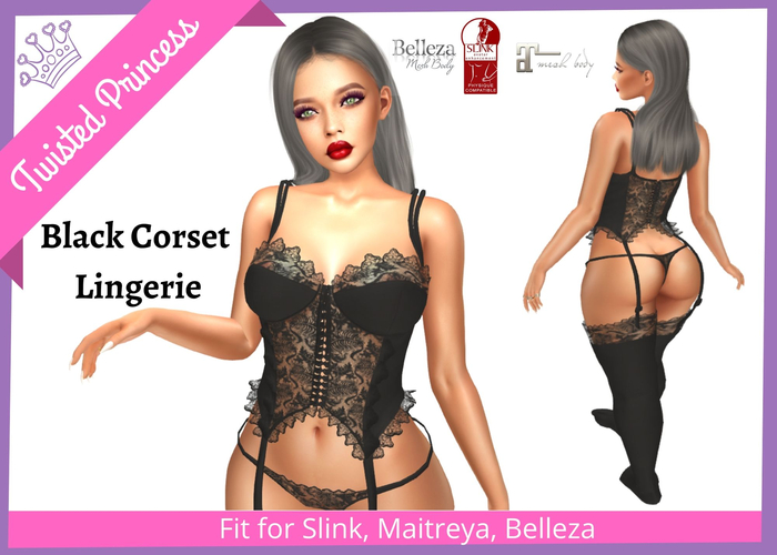 Second Life Marketplace Tp Black Corset Lingerie